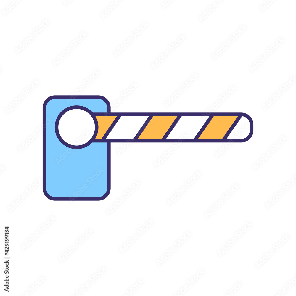 Border control RGB color icon. Controlled barrier between two seperated ...