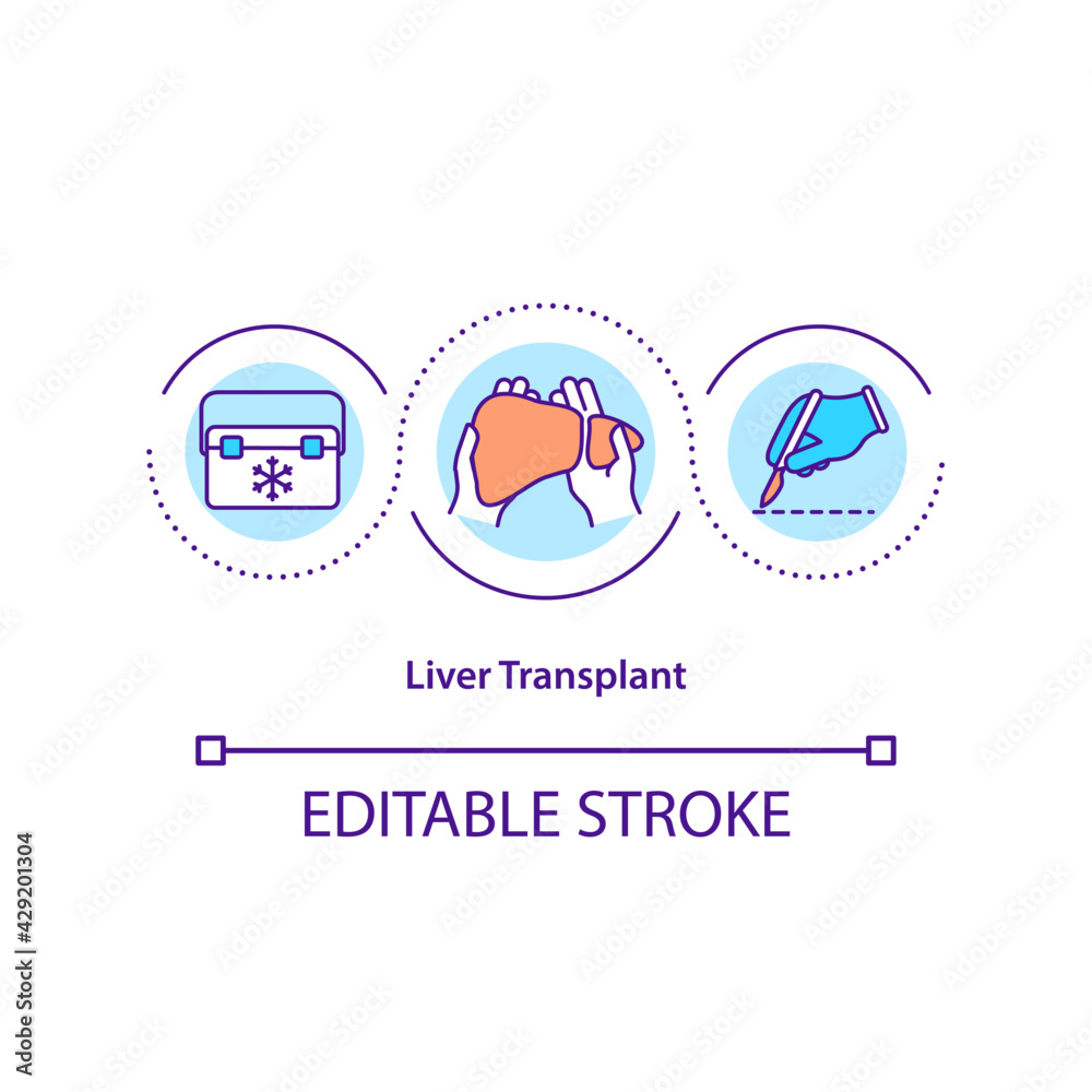 Liver transplant concept icon. Diseased liver replacing idea thin line ...