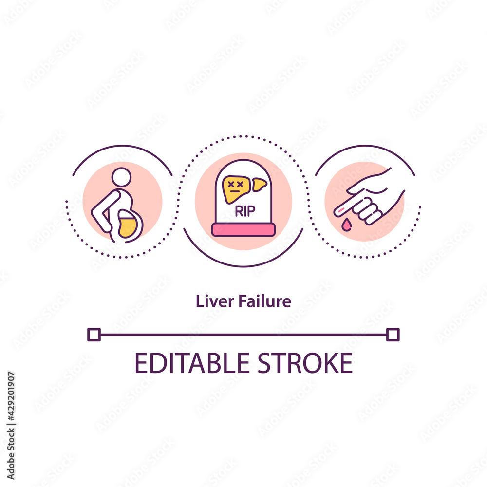 Liver failure concept icon. Life-threatening symptoms idea thin line ...