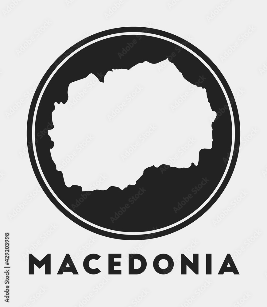 Macedonia icon. Round logo with country map and title. Stylish ...