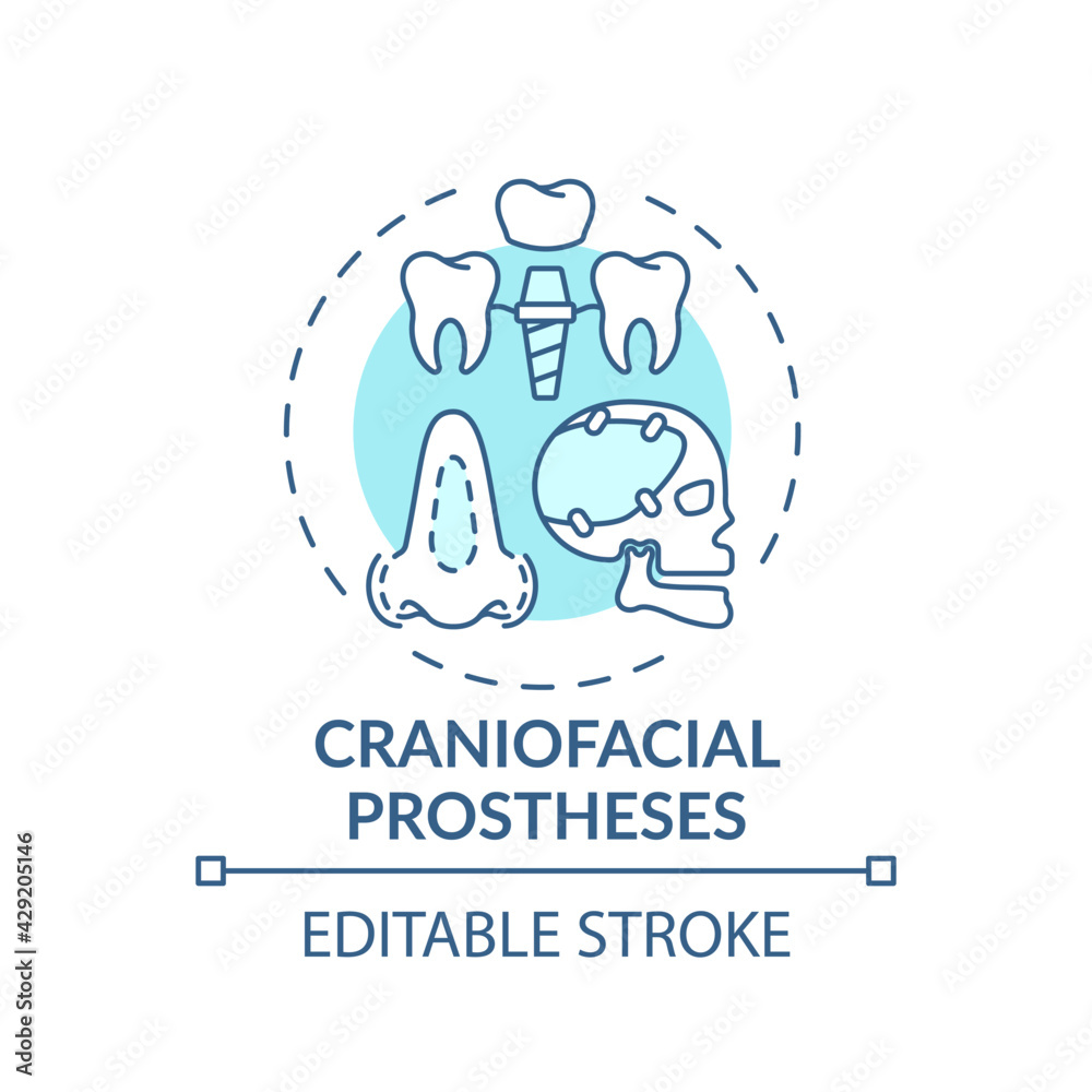 Craniofacial prostheses concept icon. Prostheses type idea thin line ...