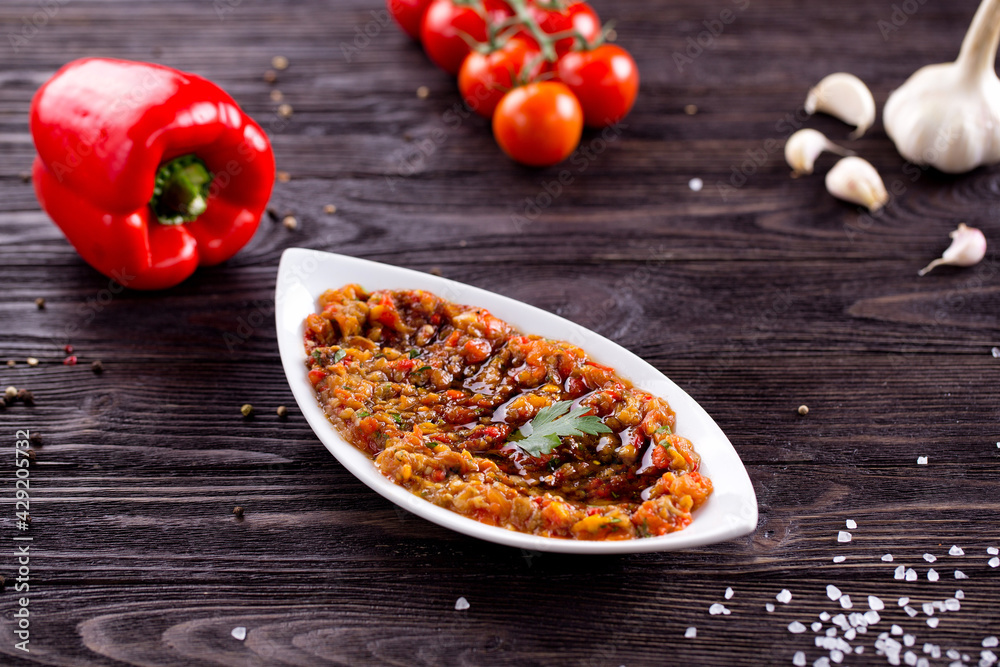 Assorted Middle Eastern and arabic dishes on a dark rustic background ...