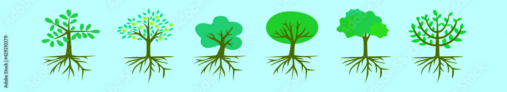 set of tree root cartoon icon design template with various models ...