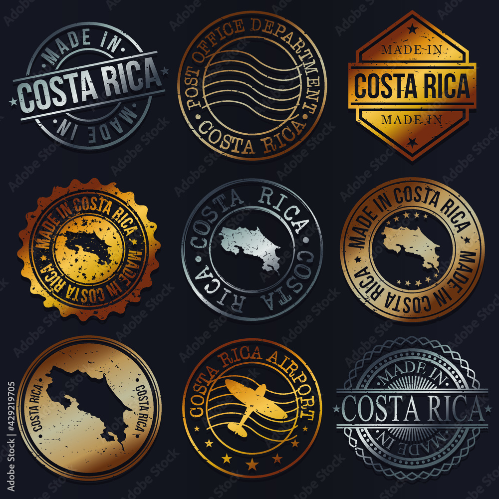 Costa Rica Business Metal Stamps. Gold Made In Product Seal. National ...