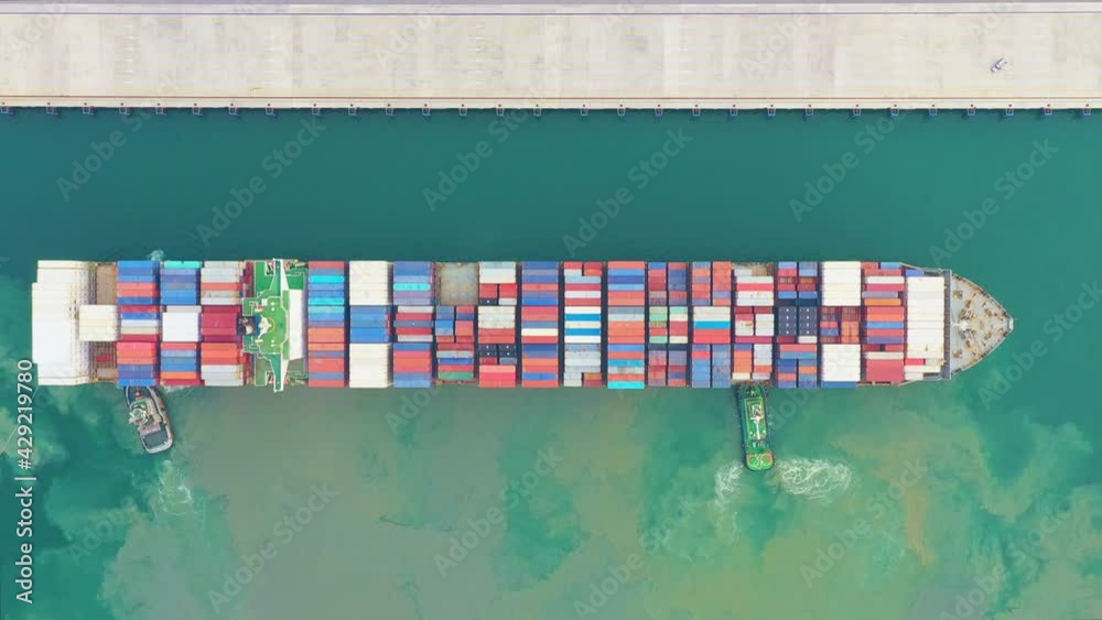 Aerial view container ship. Business logistic commercial intermodal ...