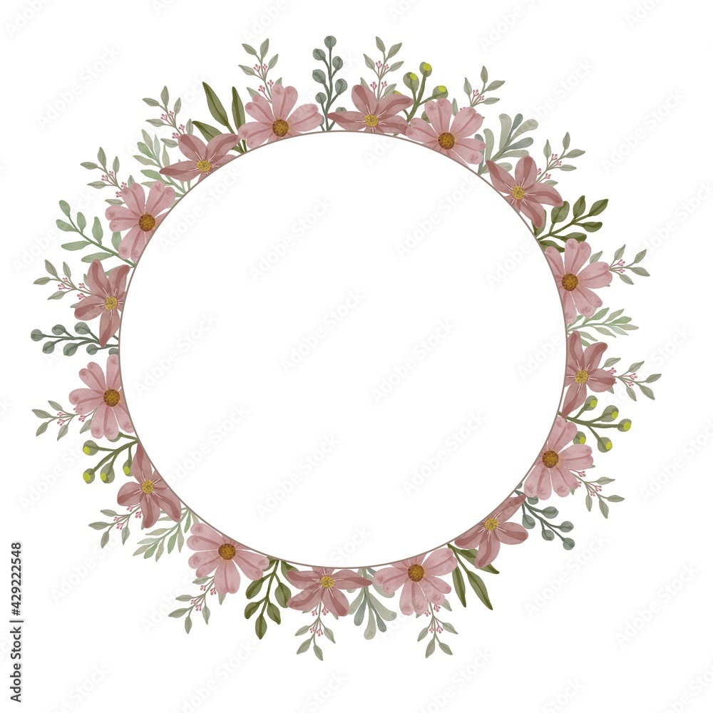 circle watercolor floral frame of dusty pink for greeting and wedding ...