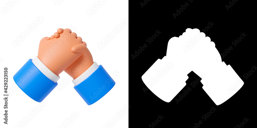 3d hands business handshake emoji on white background. Partnership and ...