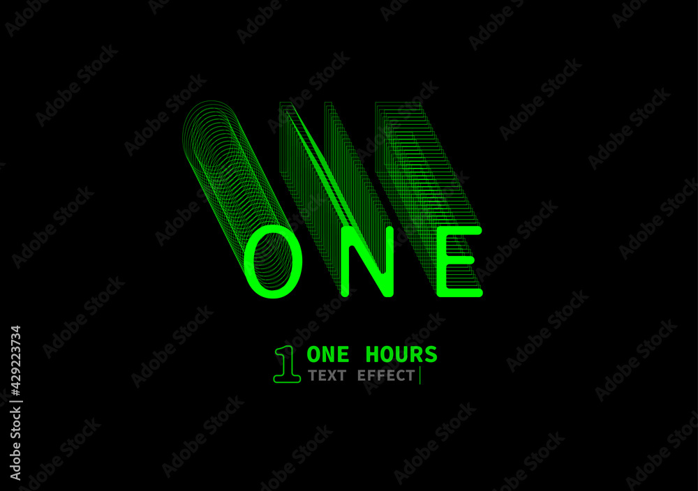 vector graphic of "one hours" text effect vector, text with light and ...