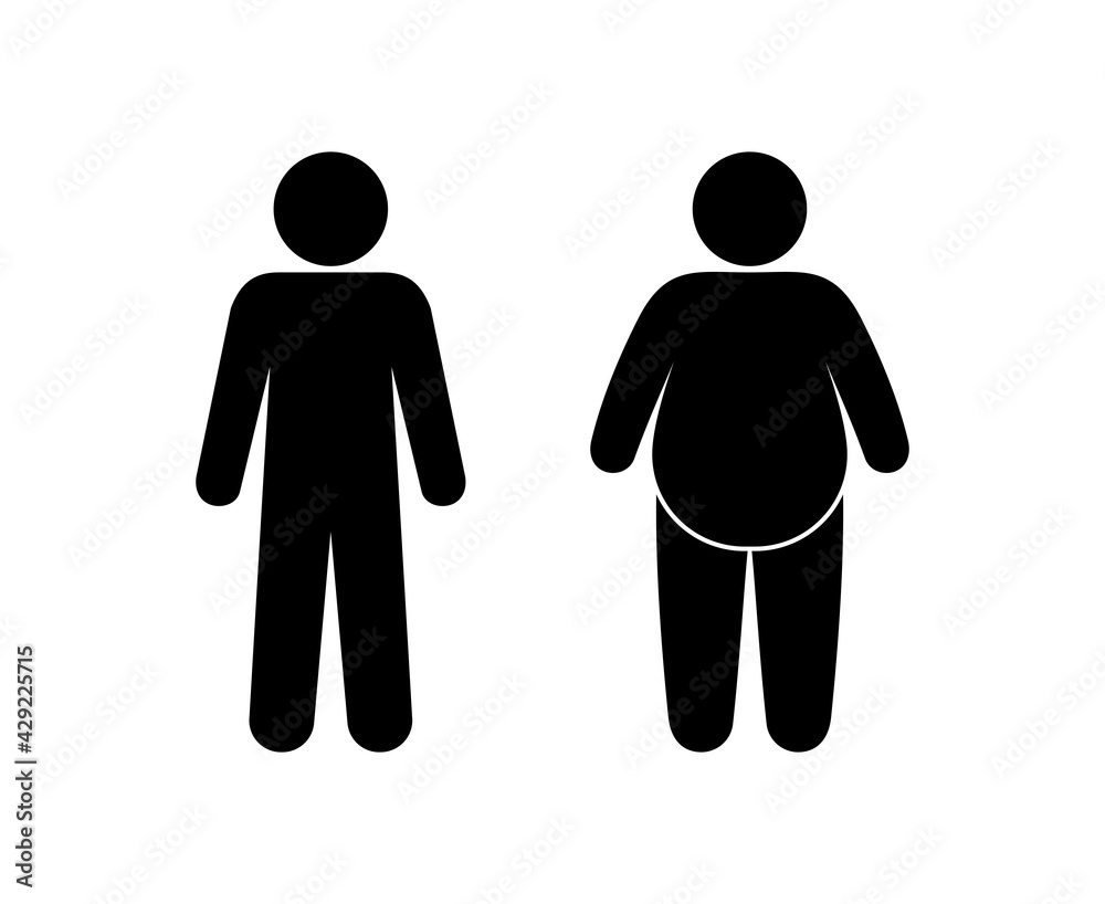 ภาพประกอบสต็อก human silhouette, slim and fat people stand side by side ...