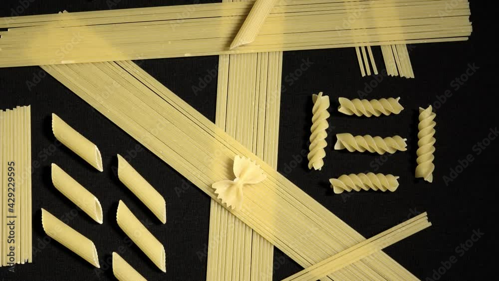 Several Types Of Pasta Rotating. This stock video shows a close-up shot ...