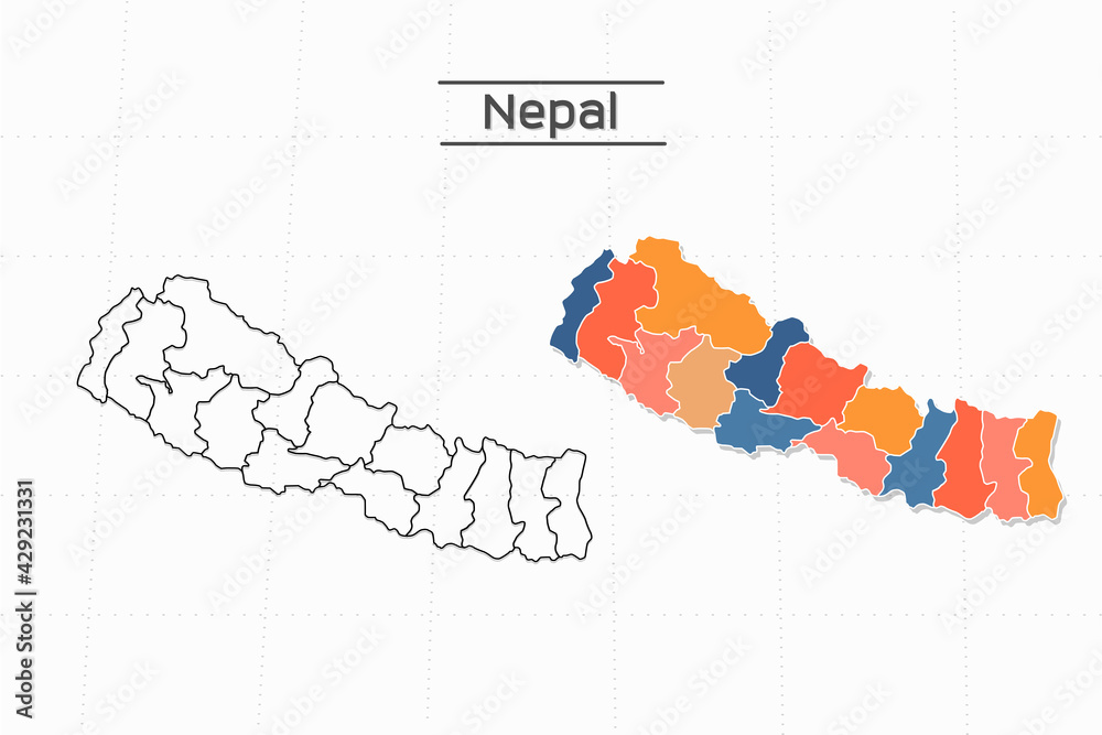 Nepal map city vector divided by colorful outline simplicity style ...