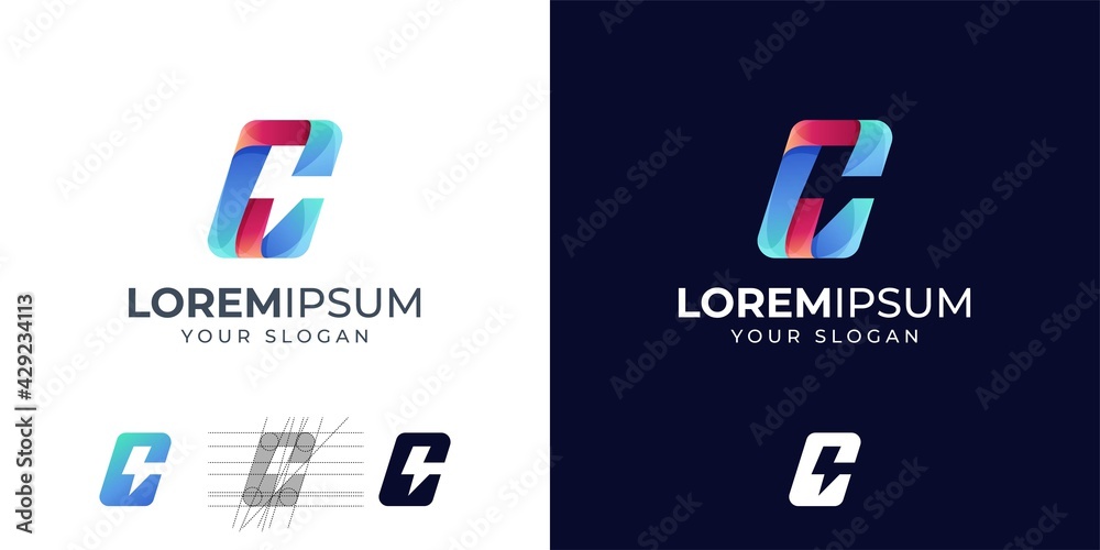 Letter C with energy logo design inspiration. c thunder logo. c logo ...