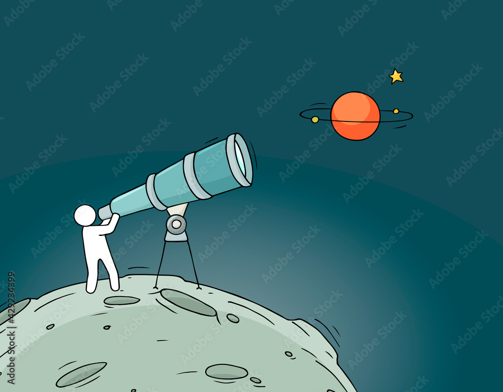 Sketch illustration - man with telescope. Stock Vector | Adobe Stock