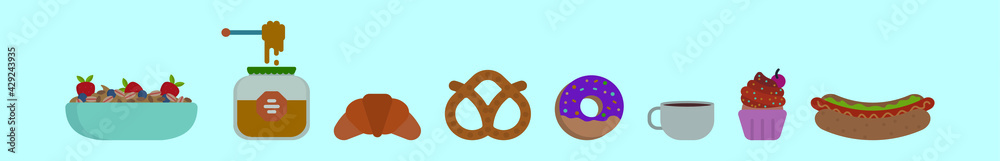 set of breakfast menu cartoon icon design template with various models ...