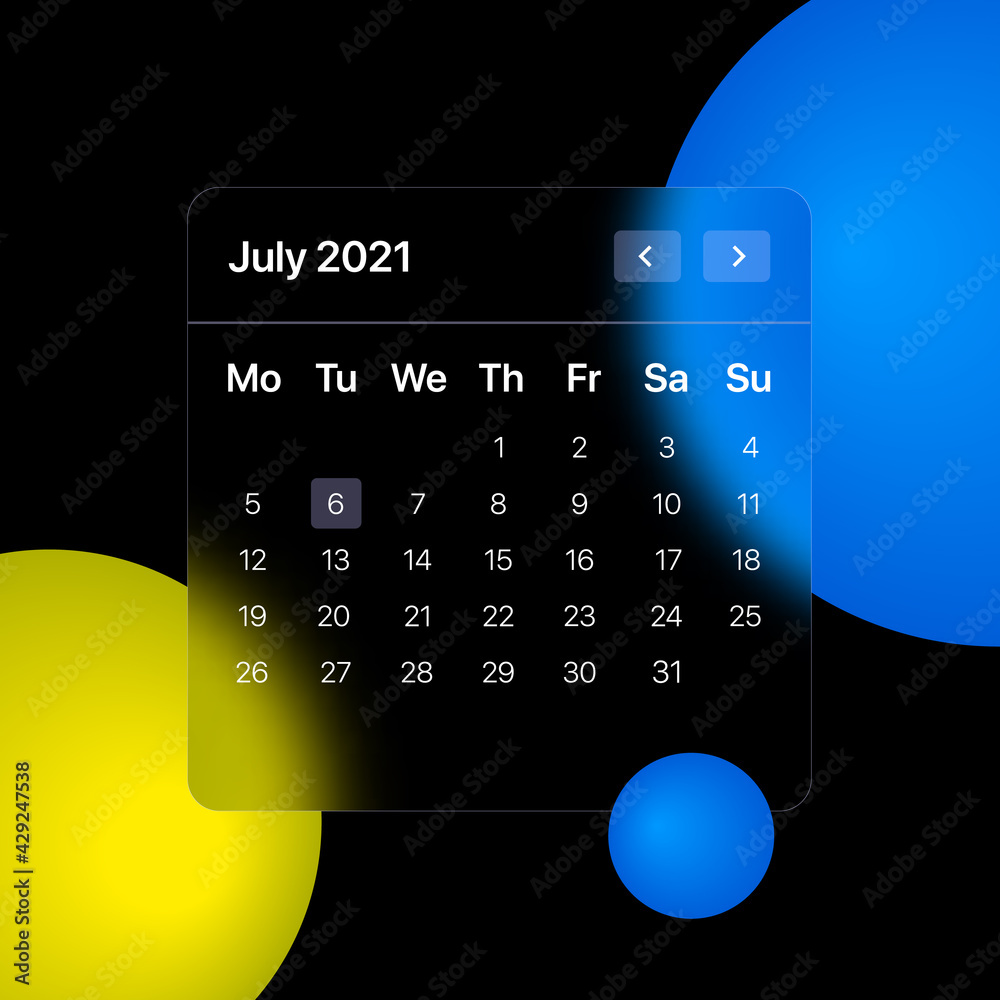 Glassmorhism Calendar Template. UI, UX, GUI layout for mobile and web ...