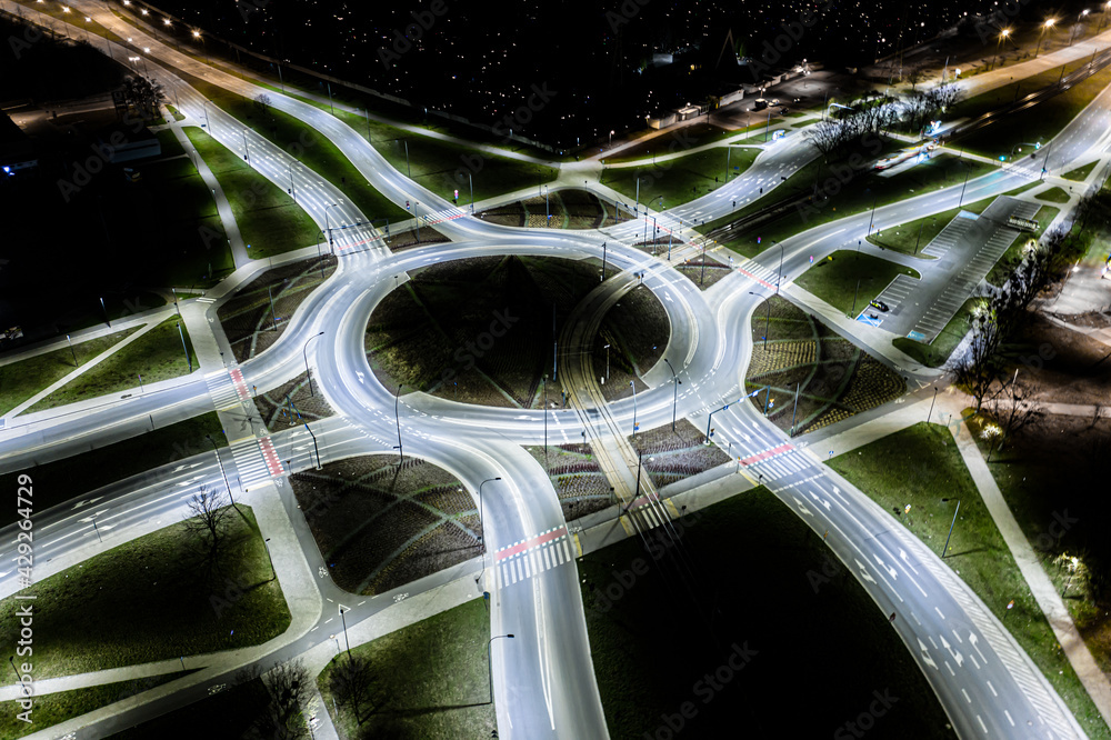 Foto de Arial top view of Modern transportation with Expressway, Road ...