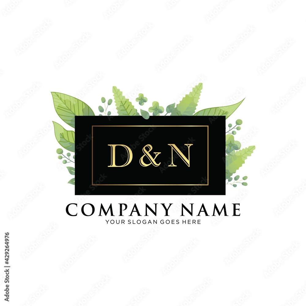 DN Beauty vector initial logo, Golden floral letters with flowers ...