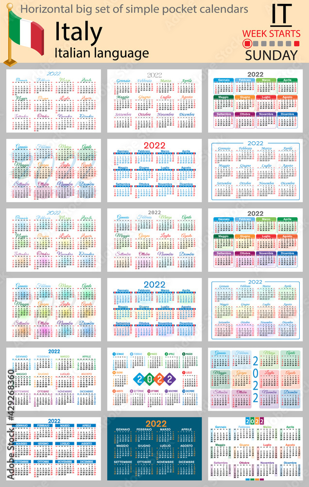 Italian horizontal pocket calendars for 2022. Week starts Sunday Stock ...