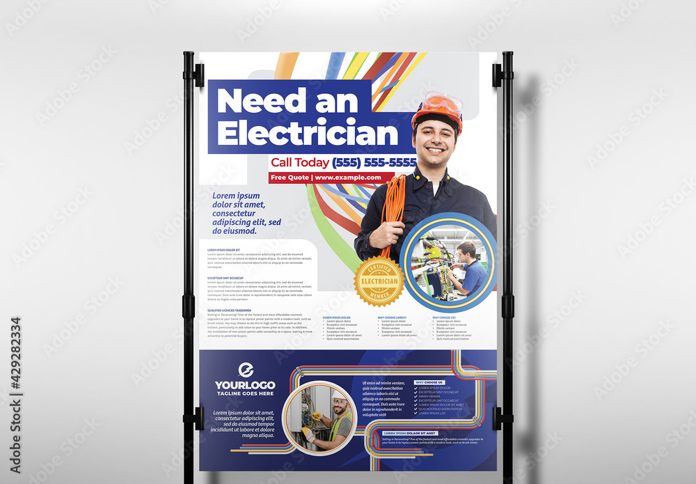 Electrician Flyer Poster Banner for Electric Service with Colourful ...
