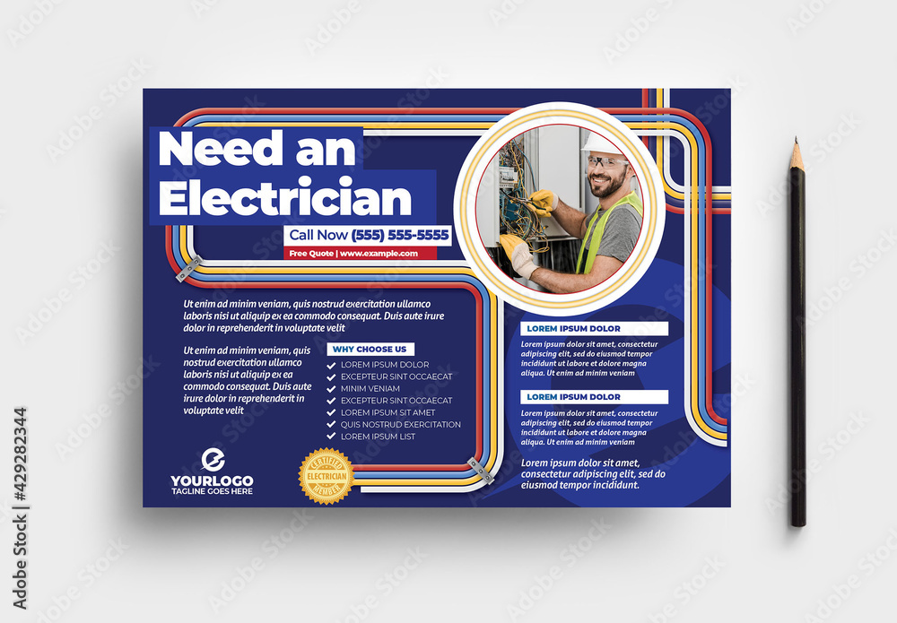 Electrician Flyer Poster for Electrical Maintenance Tradesman Stock ...