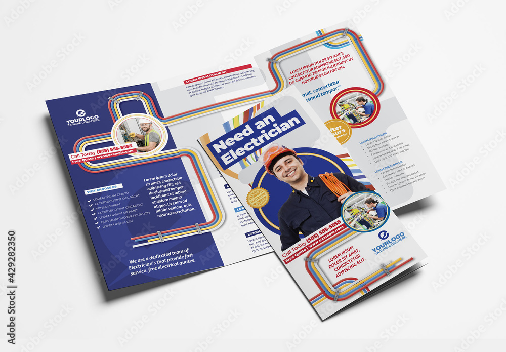 Electrician Trifold Brochure Leaflet for Handyman Electrical Services ...