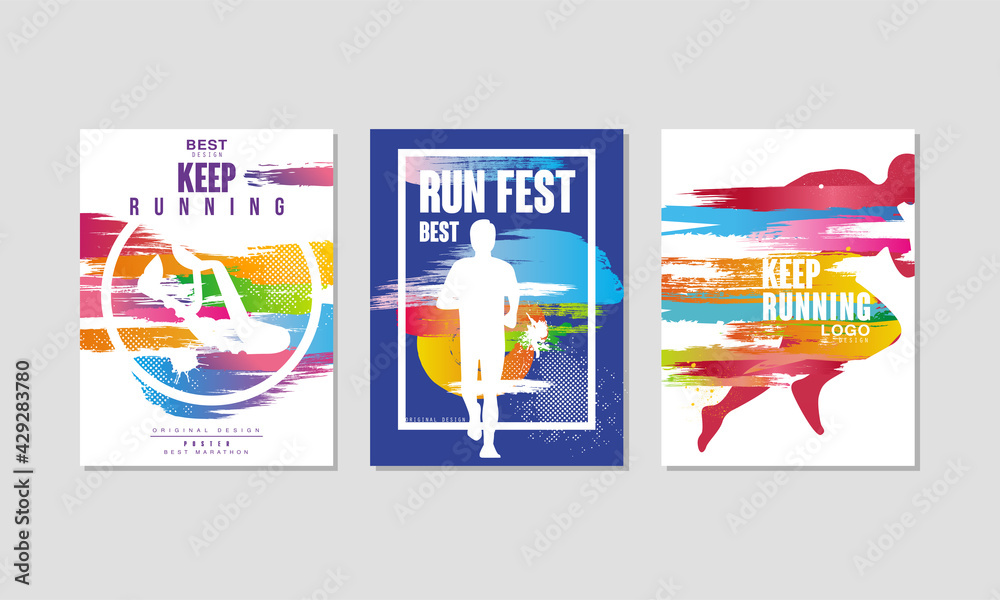 Run Fest Poster for Marathon and Running Competition Vector Set Stock ...