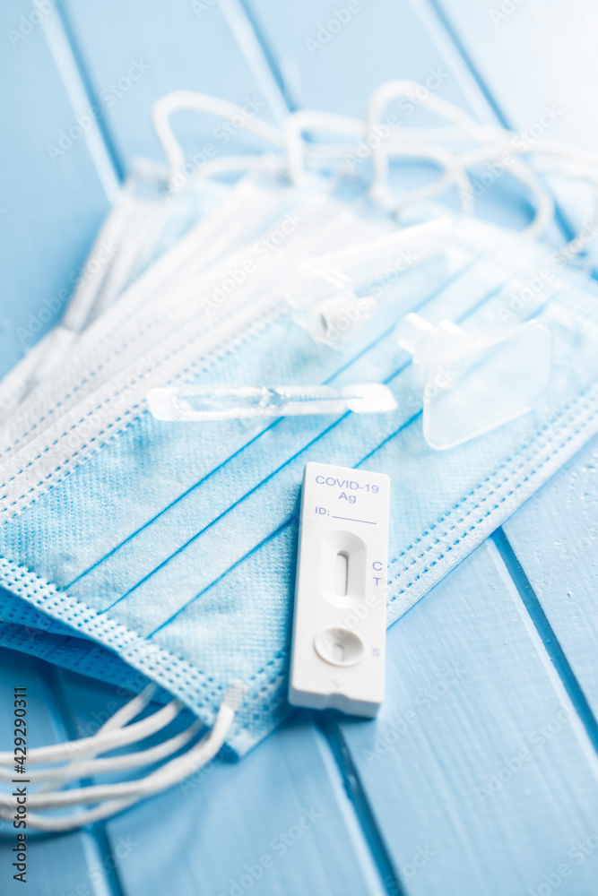 Covid-19 rapid antigen test. Rapid antibodies test kit and protective ...