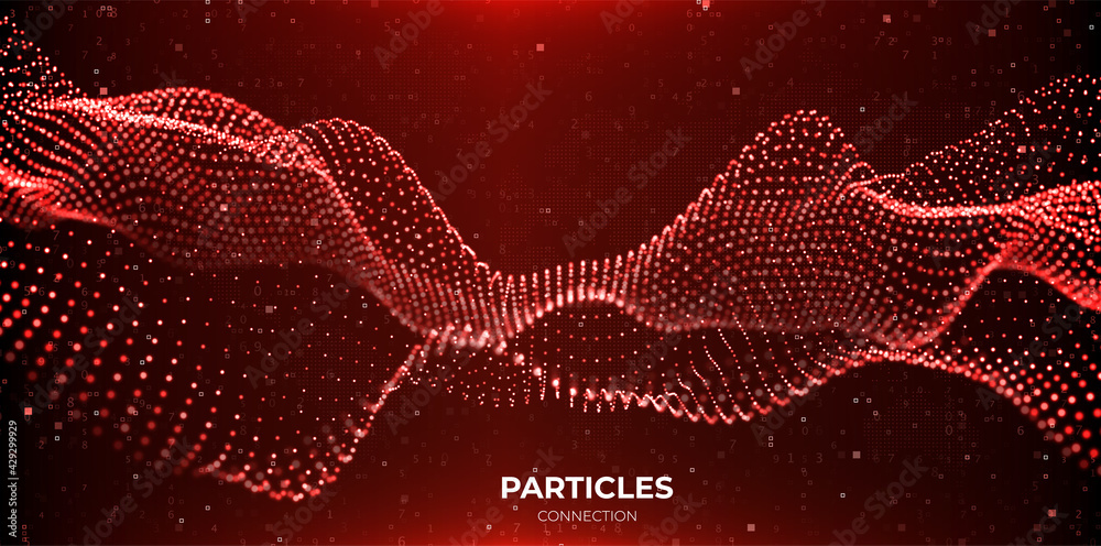 Dynamic red dot landscape. Abstract digital wave background. Network ...