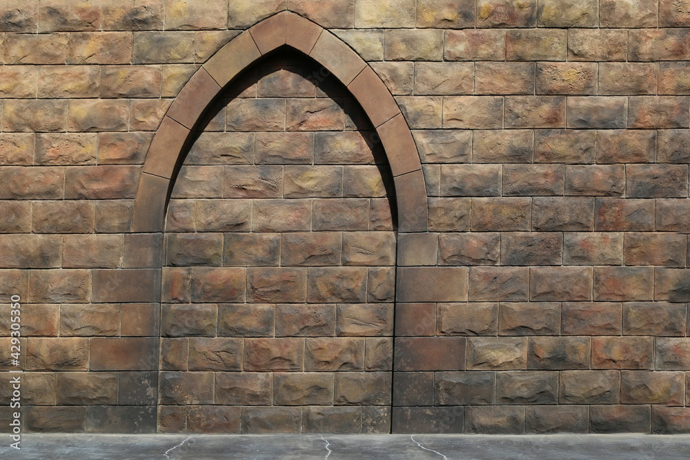Gothic style stone wall with arch architecture building structure ...
