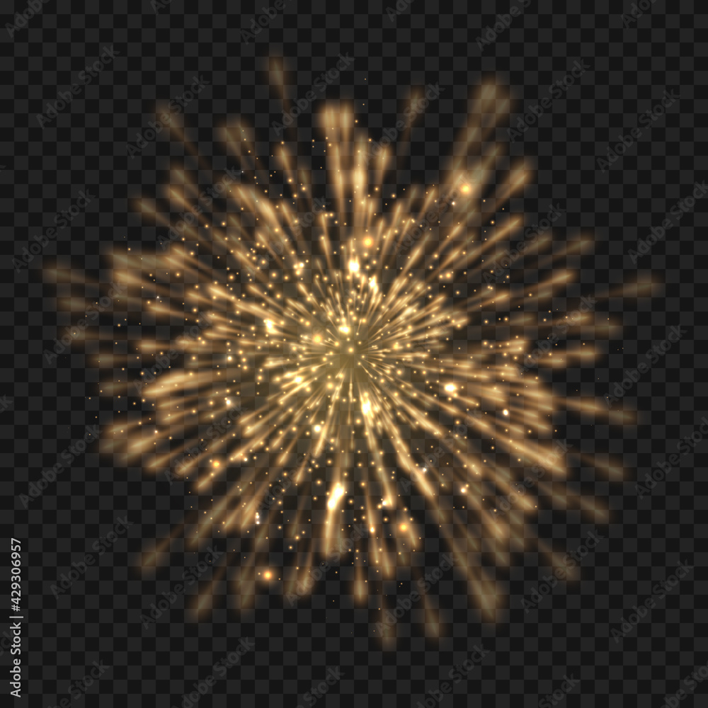Glowing starburst explosion with sparkles and rays. Golden light flare ...