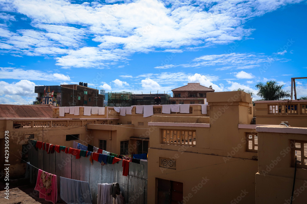 Streets of Kampala view by morning with residential houses, Uganda ...