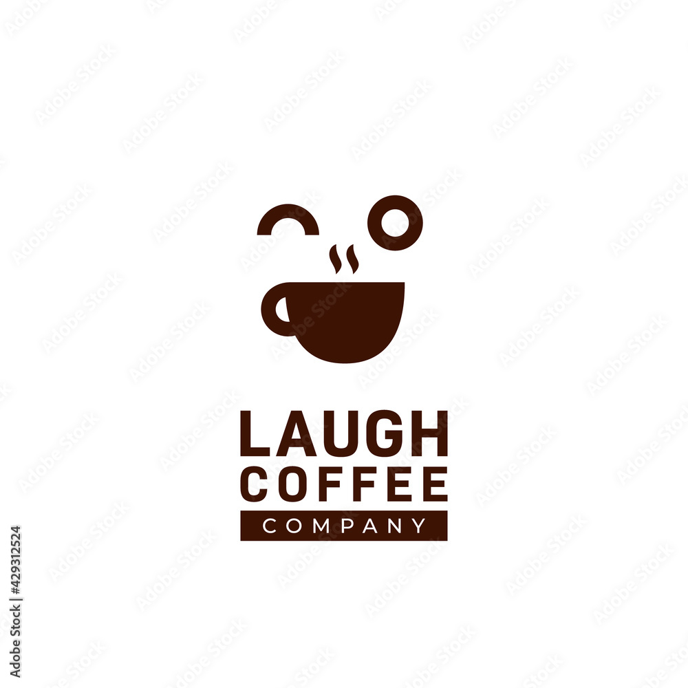 Happy fun laugh coffee shop logo, coffee cafe logo with big laugh smile ...