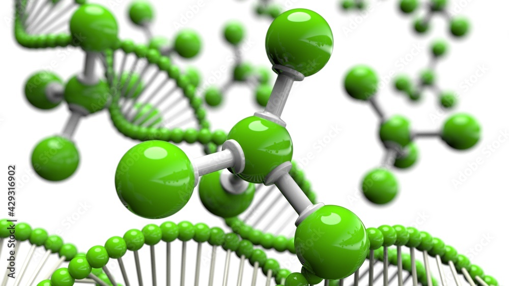 Green Molecular structure and Green DNA Model Structure under White ...