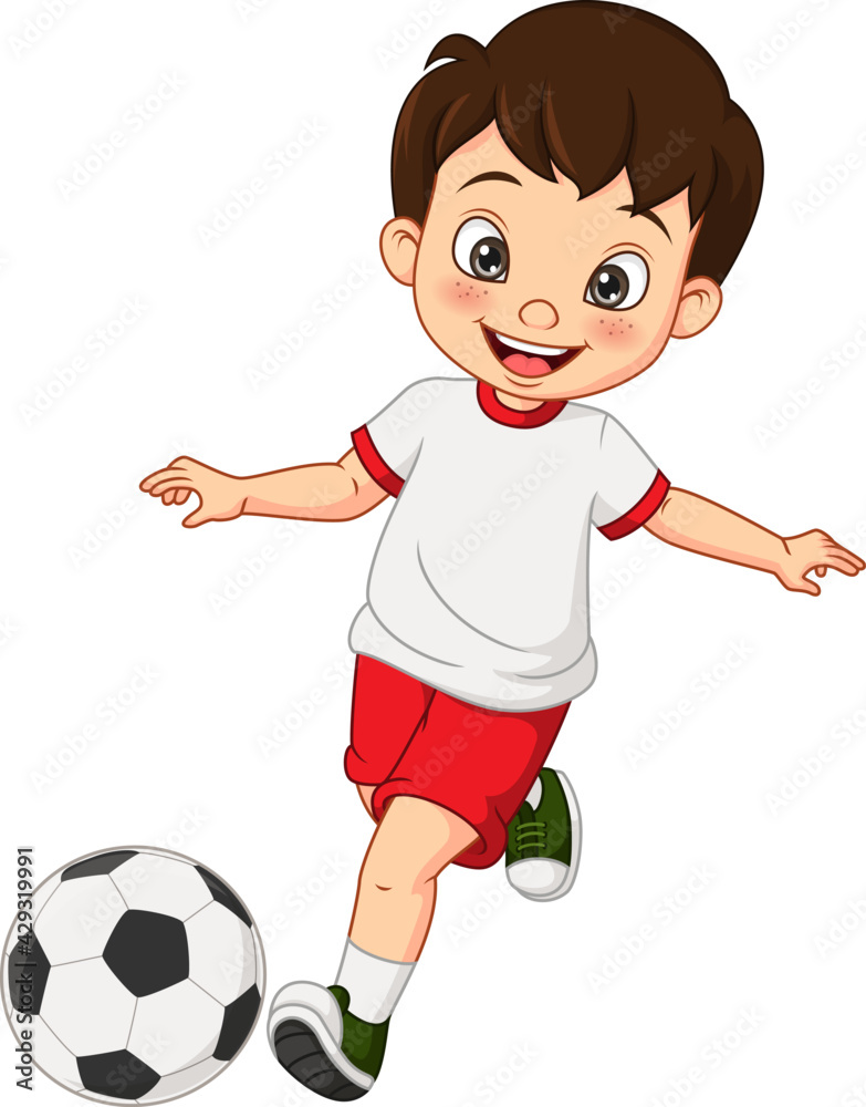 Cartoon little boy playing football Stock Vector | Adobe Stock