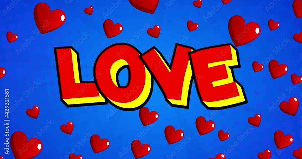 4k animated Love text on comic book background. Comic anime art for ...