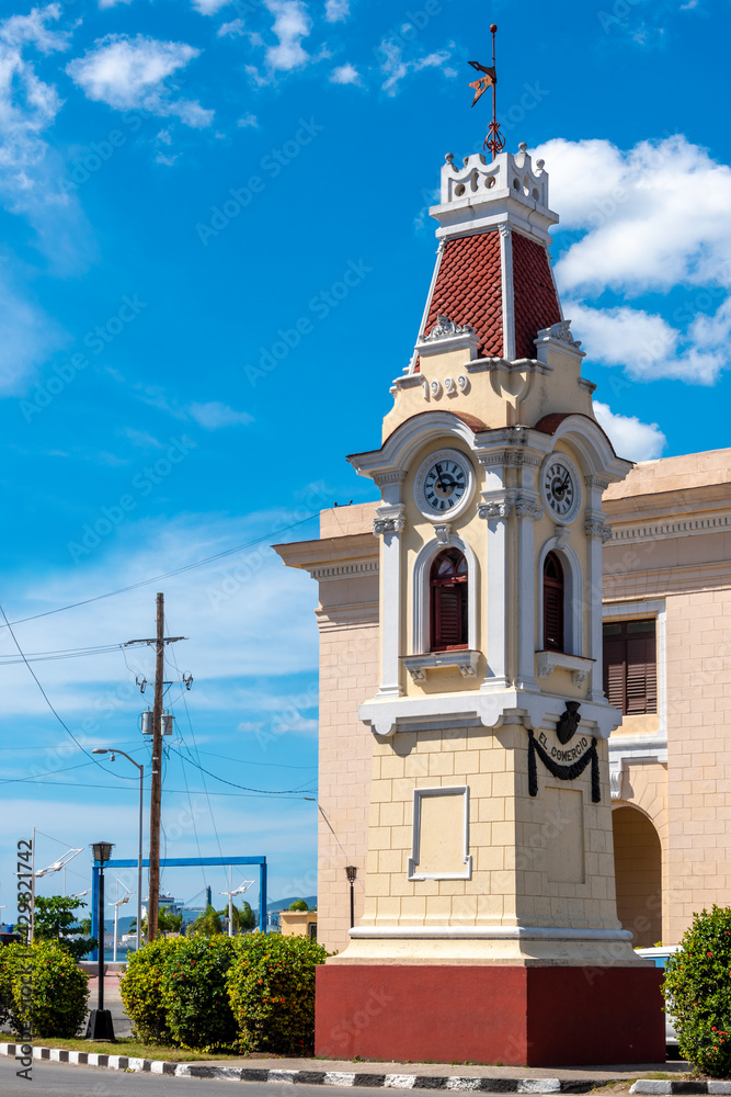Colonial clock tower in 'Las Alamedas' promenade in Santiago de Cuba ...