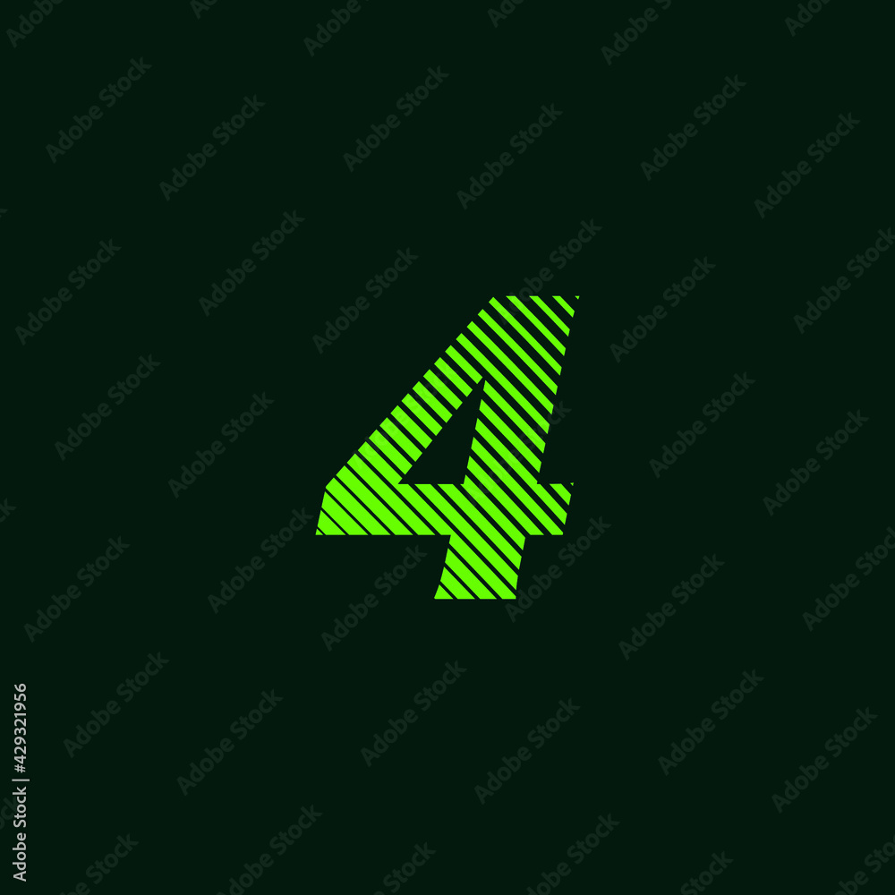 numero 4 four cursive texture in green color with slanted lines, speed ...