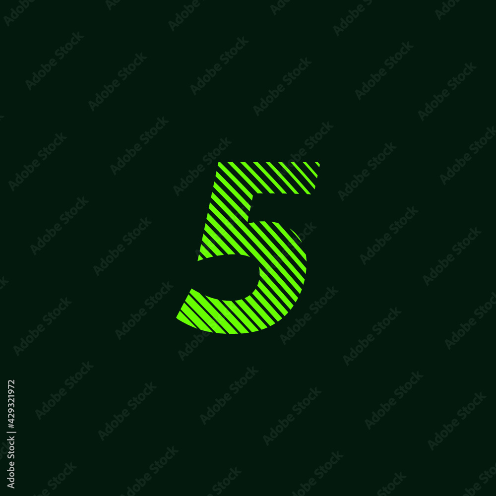 numero 5 five cursive texture in green color with slanted lines, speed ...