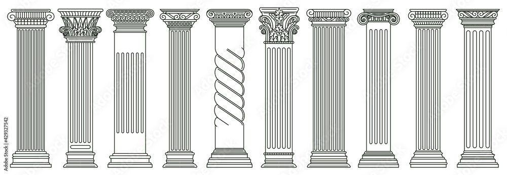 Ancient classic pillars. Greek and roman architecture pillars, historic ...