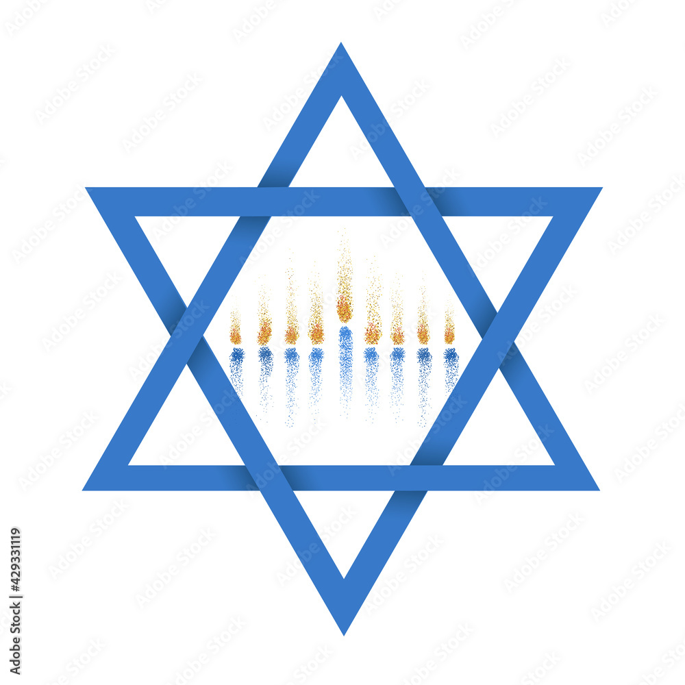 Vector illustration of Blue Magen David (star of David) with menorah ...