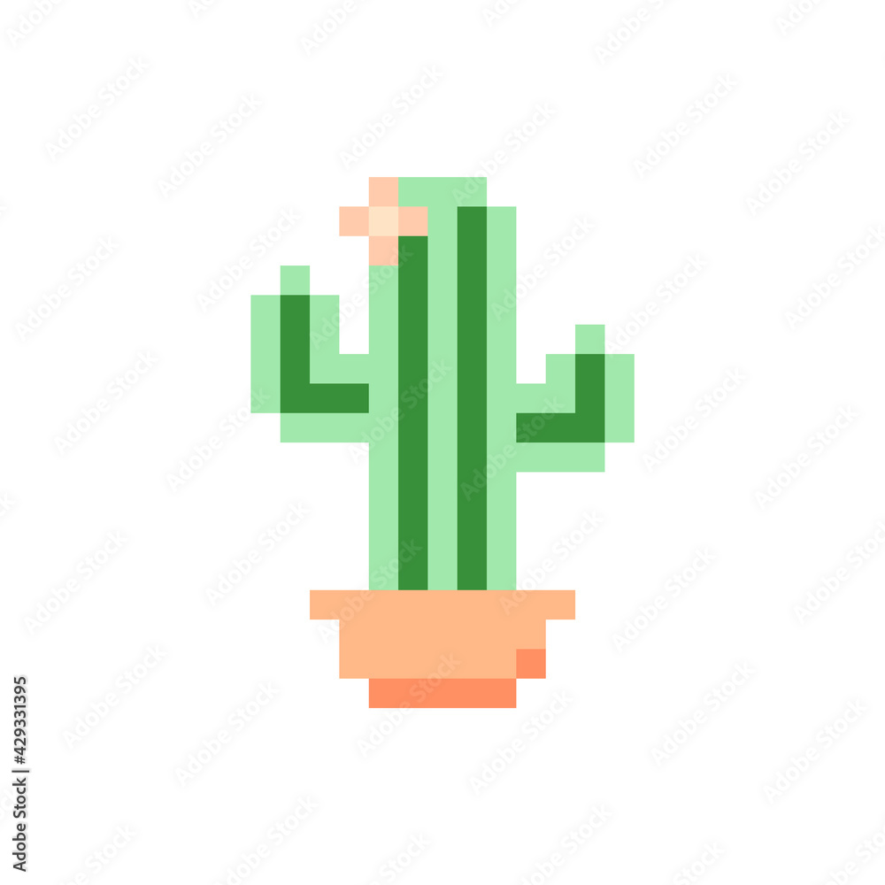 pixel art green cactus on a white background. Сactus pixel art icon ...