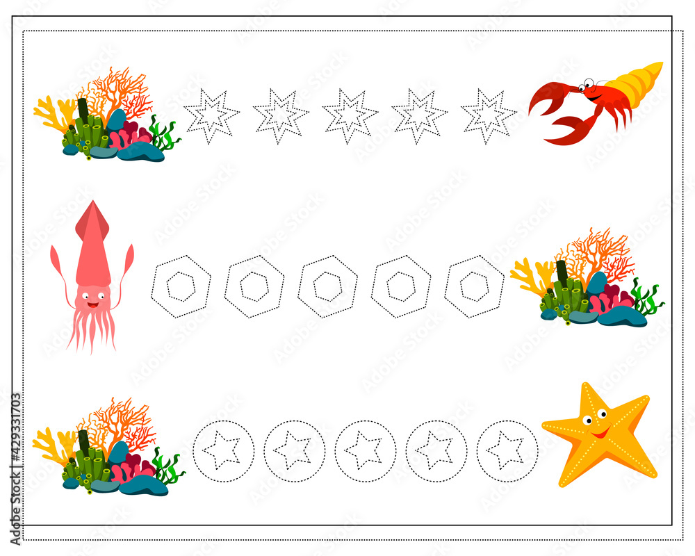 Handwriting practice sheet. Educational children game, restore the ...