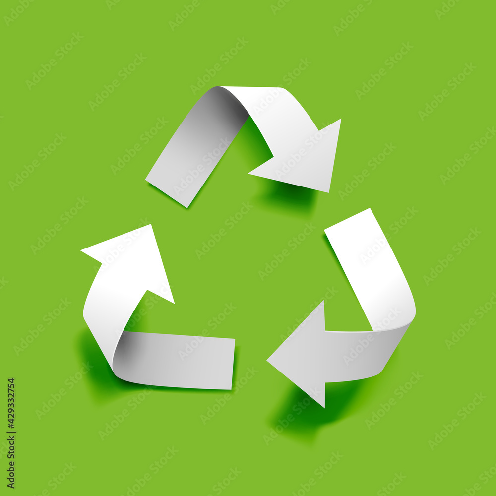 Vector paper recycling symbol on green background for eco aware design ...