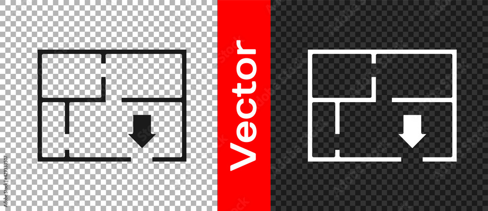 Black Evacuation plan icon isolated on transparent background. Fire ...