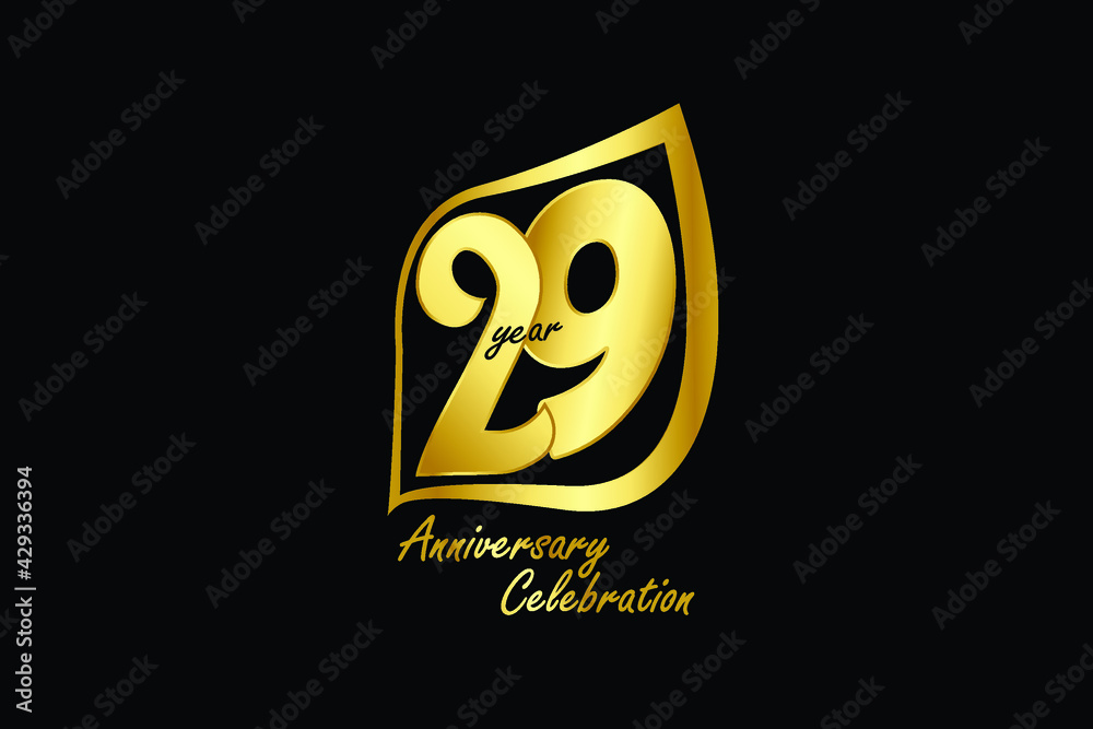 29 year anniversary gold color minimalist logo with golden leaf line ...