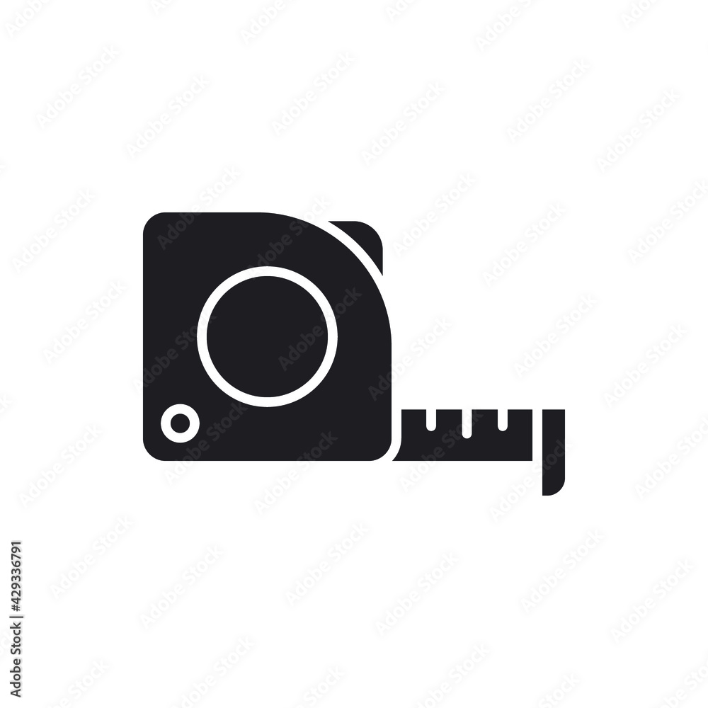 Measure tape glyph icon. Simple solid style. Meter, length, metric ...