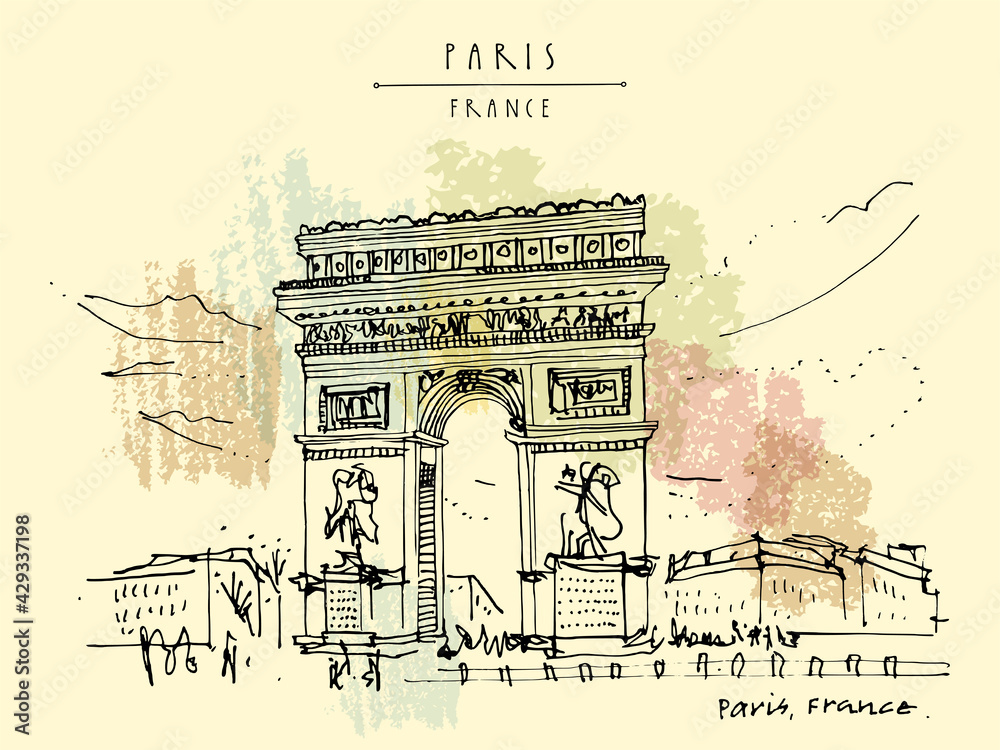 Paris, France. Vector Arc de Triomphe (Triumphal Arch) in French ...