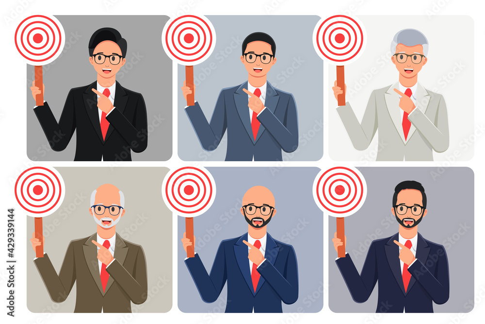The man holds the target with one hand pointing at the collar. happy ...