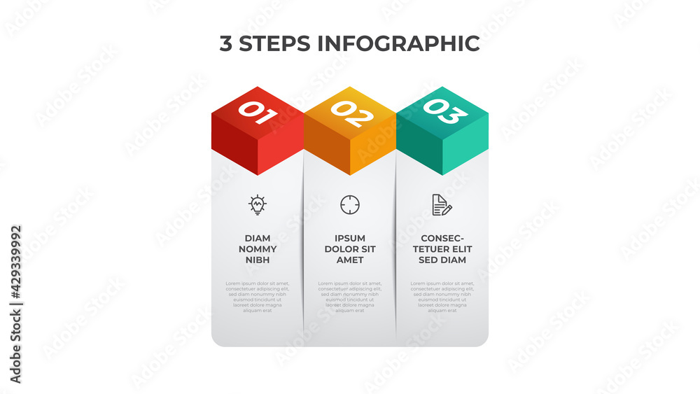 Vetor de 3 list of steps, column layout table diagram with number ...