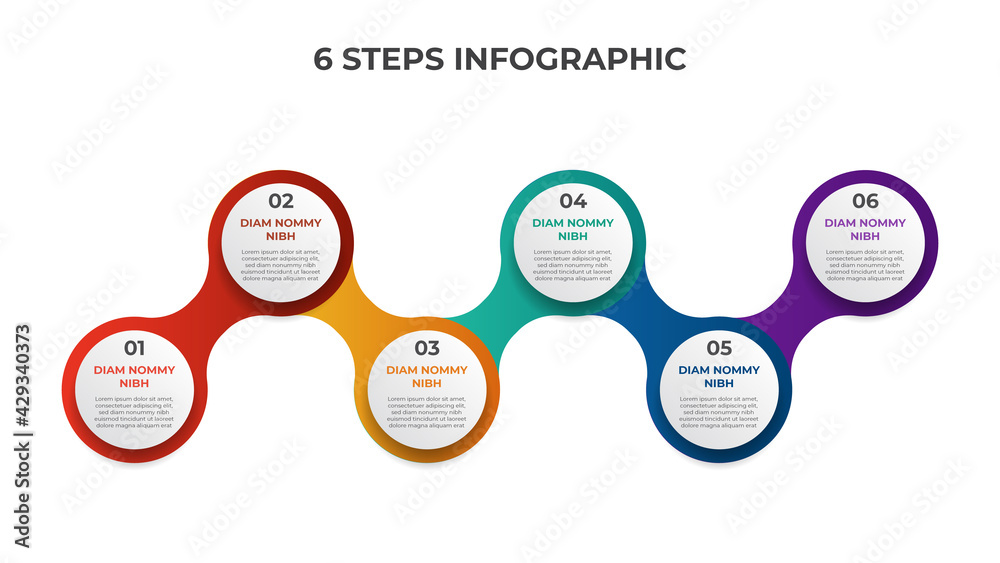 6 points of steps, connected circle list diagram with number of sequence, infographic element ...